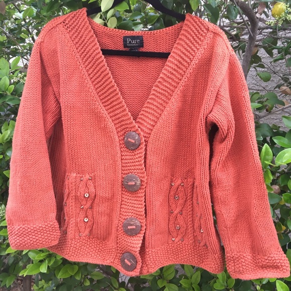 pure handknit | Sweaters | Pure Handknit Orange Sweater Cardigan ...